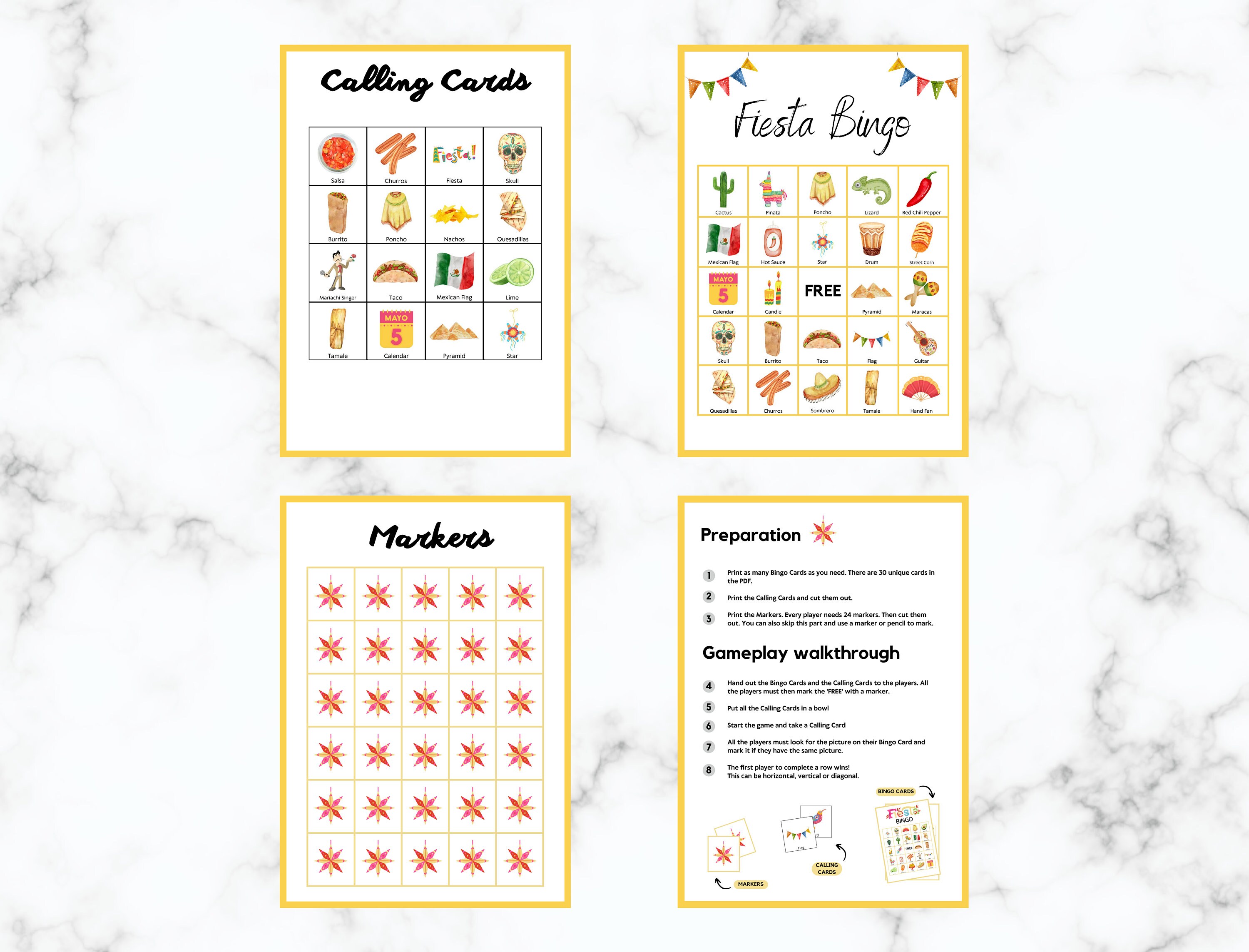 Fiesta Bingo Fiesta Activity for Kids 30 Fiesta Bingo Cards Fiesta Game ...