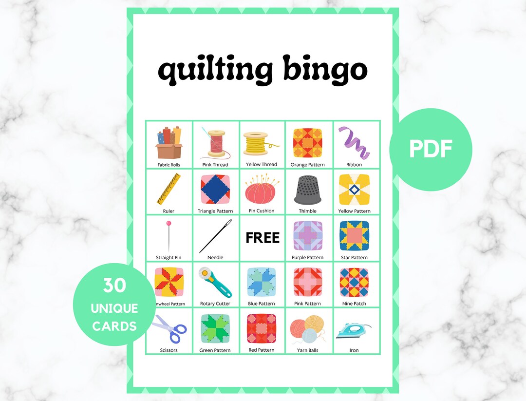 Quilt Bingo - 30 Quilt Bingo Cards - Quilt Game - Quilt Activity ...