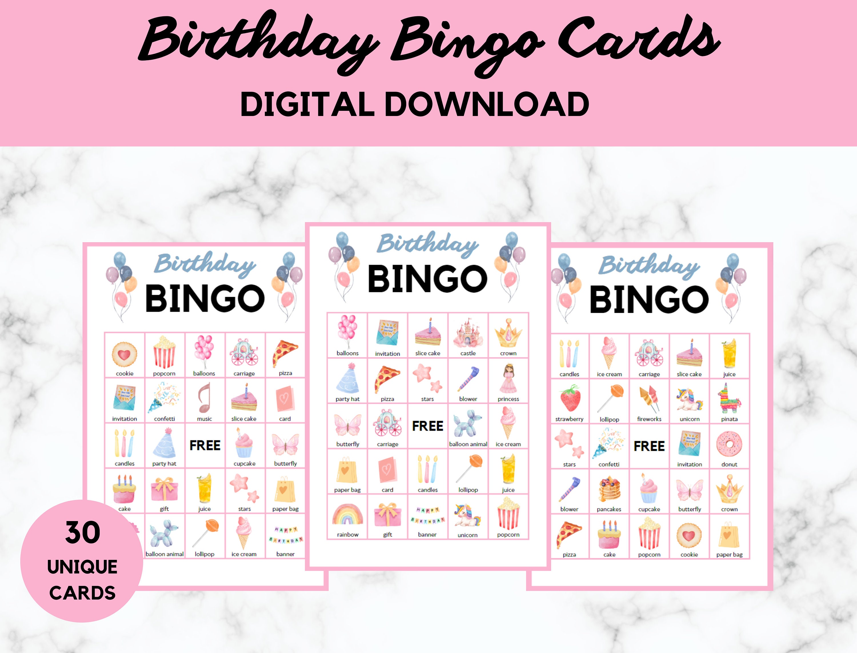 Happy Birthday Bingo - 30 Happy Birthday Bingo Cards - Happy Birthday ...