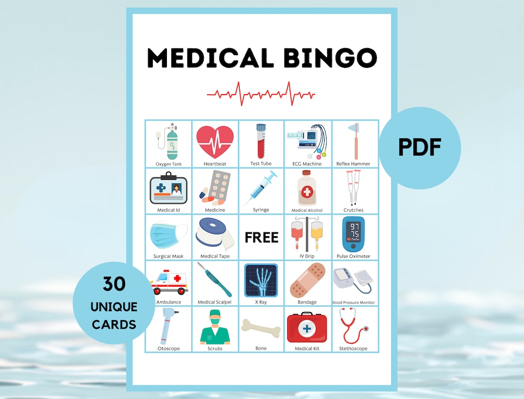 Medical Bingo - Doctor Bingo - 30 Medical Bingo Cards - Nurse Bingo ...