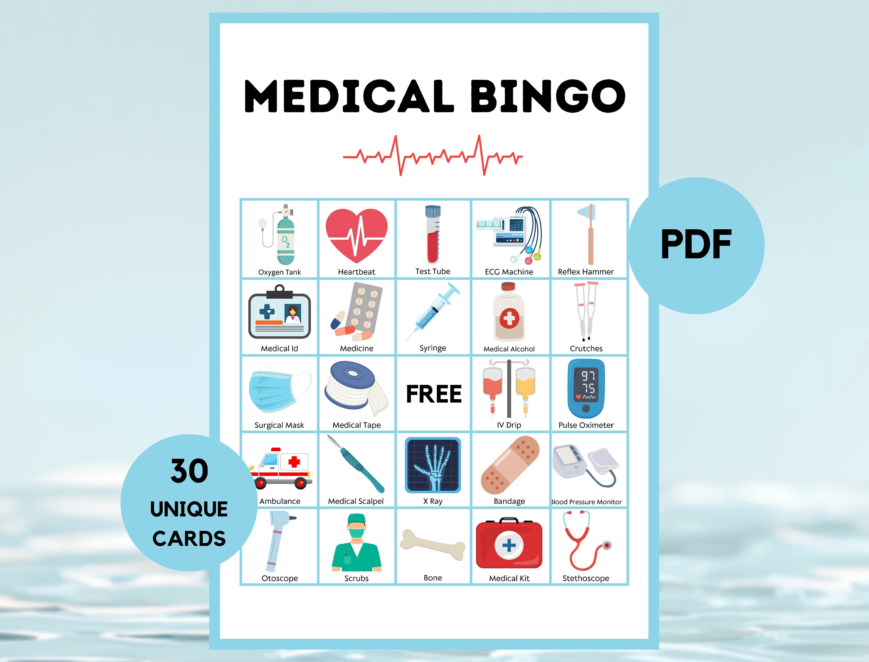 Medical Bingo - Doctor Bingo - 30 Medical Bingo Cards - Nurse Bingo ...