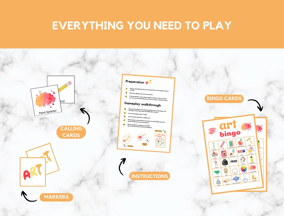 Art Bingo - Art Activity- 30 Art Bingo Cards - Art Party Game - - Art ...