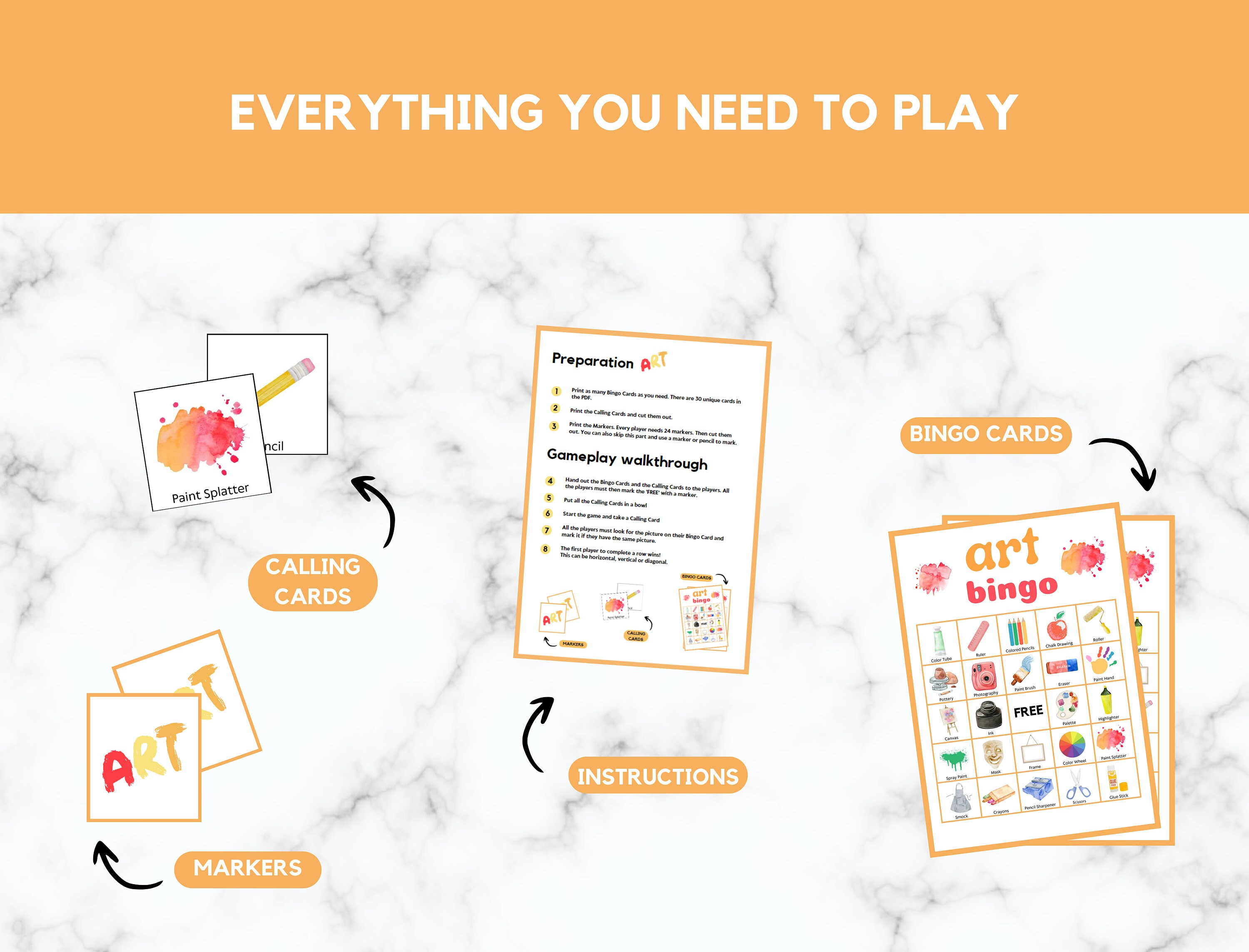 Art Bingo - Art Activity- 30 Art Bingo Cards - Art Party Game - - Art ...