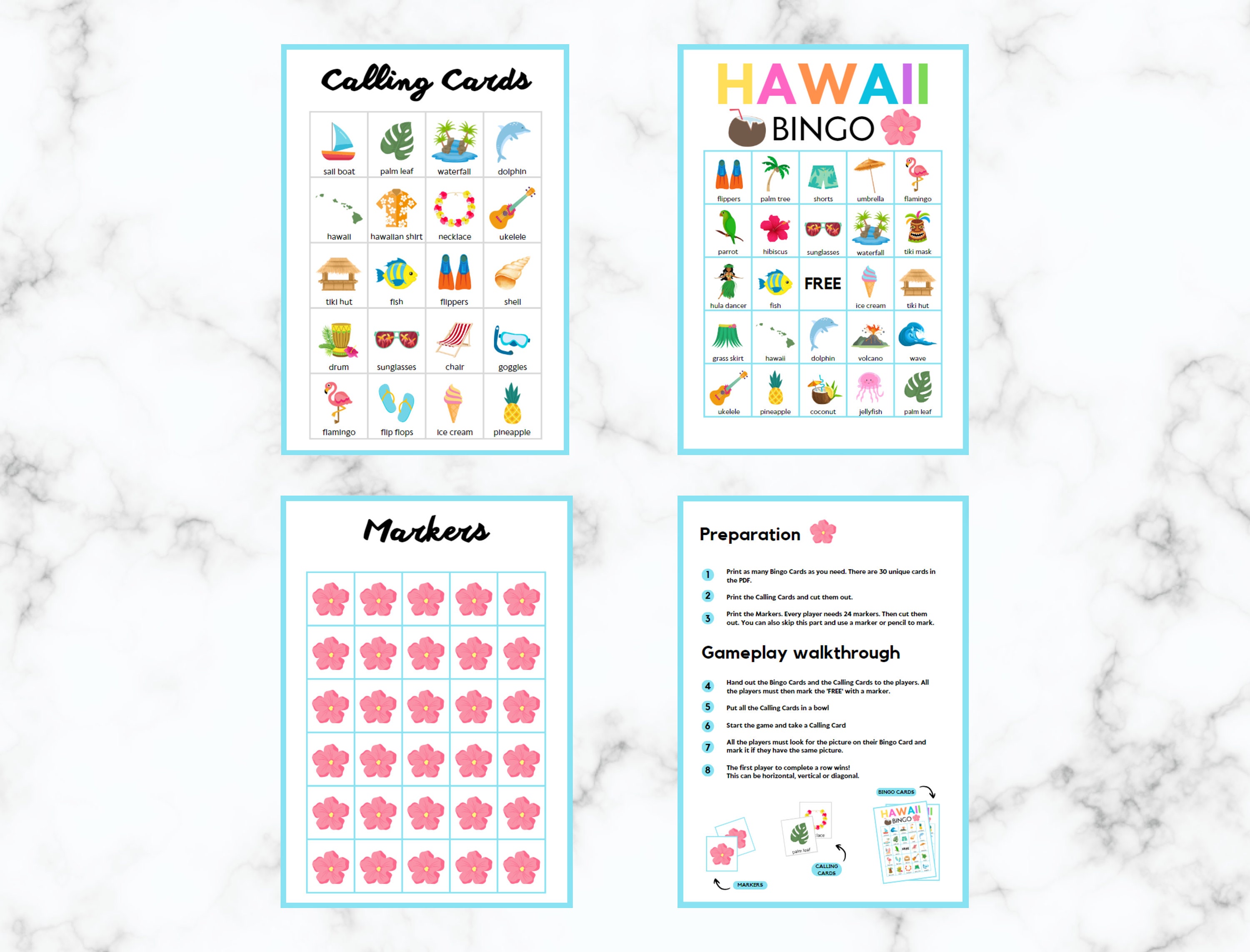 Hawaii Bingo - 30 Hawaii Bingo Cards - Hawaii Party Game - Hawaii Bingo ...