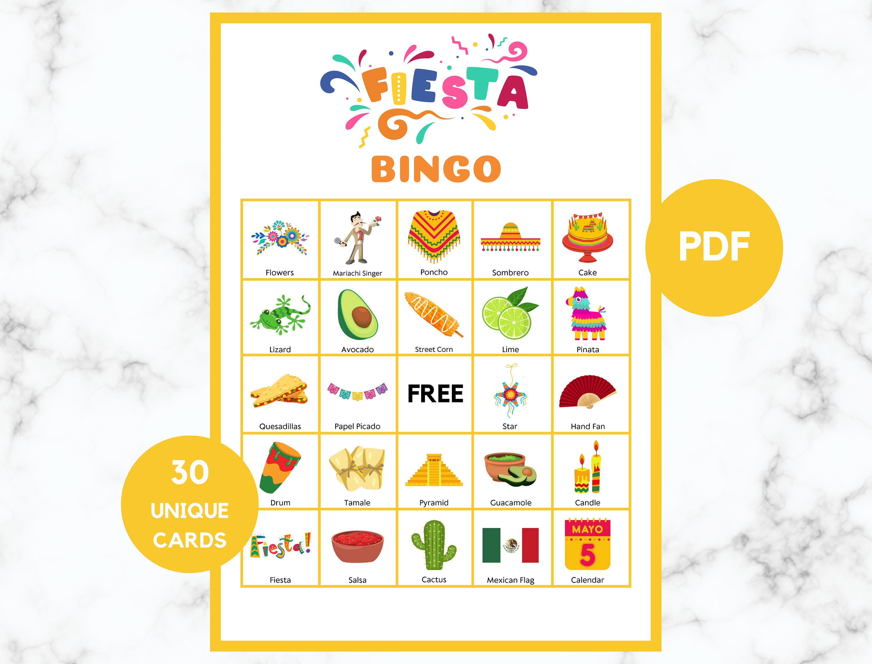 Fiesta Bingo Fiesta Activity for Kids 30 Fiesta Bingo Cards Fiesta Game ...
