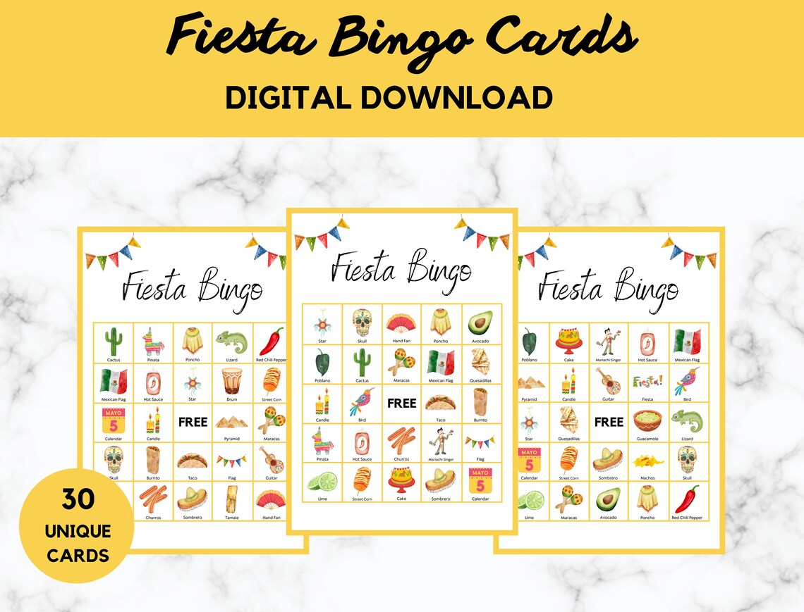 Fiesta Bingo Fiesta Activity for Kids 30 Fiesta Bingo Cards Fiesta Game ...