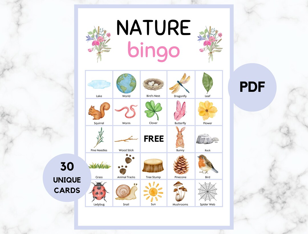 Nature Bingo - 30 Nature Bingo Cards - Nature Party Game - Nature Hike ...