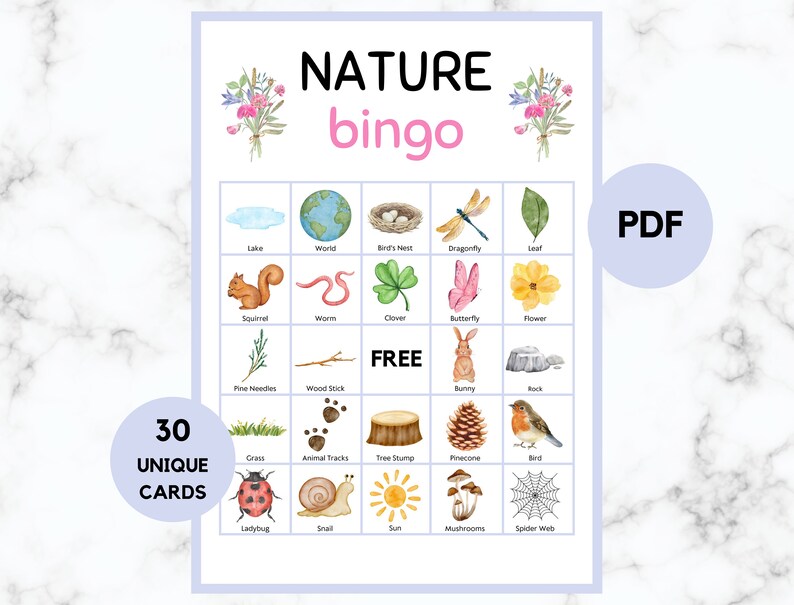 Nature Bingo - 30 Nature Bingo Cards - Nature Party Game - Nature Hike ...