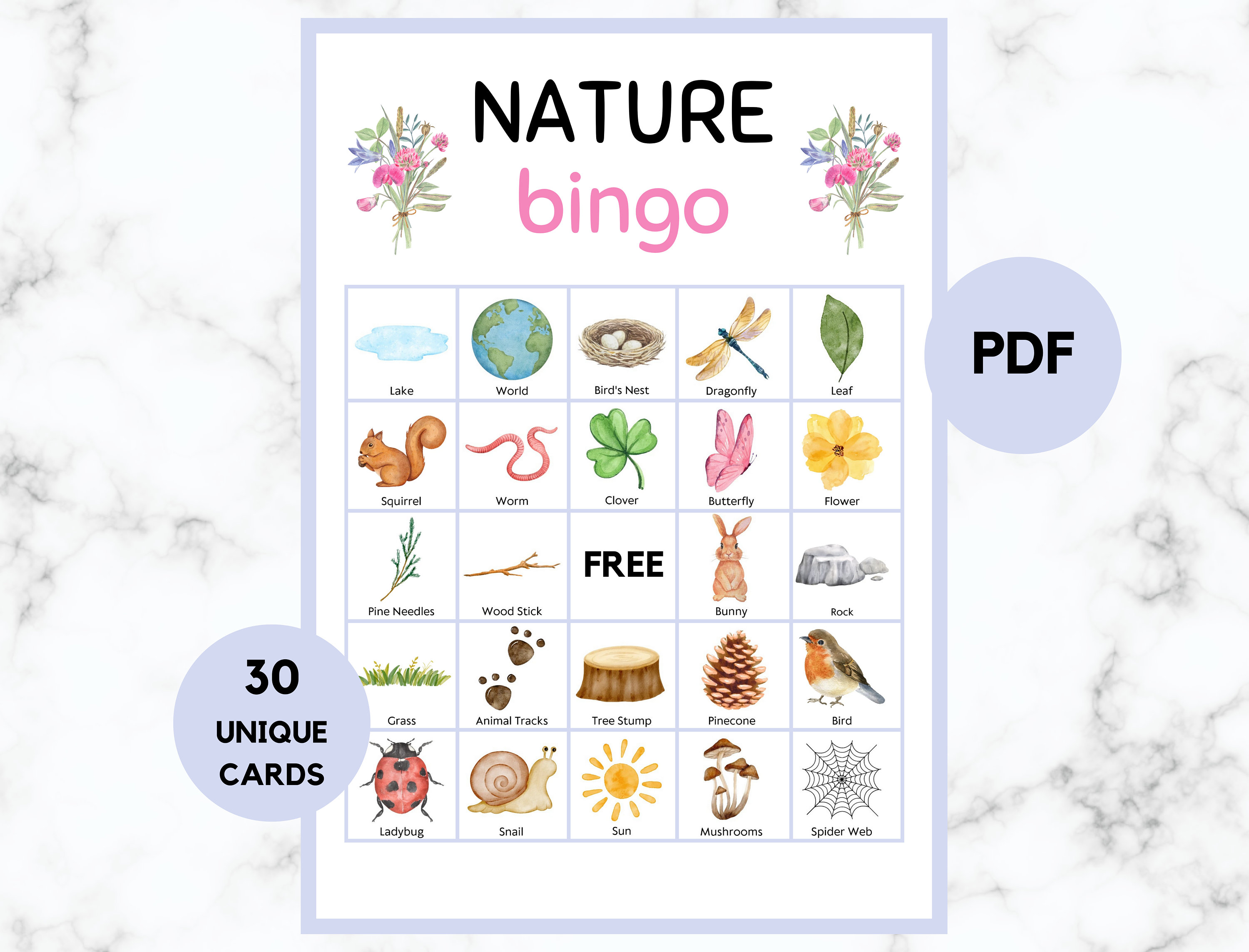 Nature Bingo, 30 Printable Nature Bingo Cards, Nature Party🦖 Descubra o ...