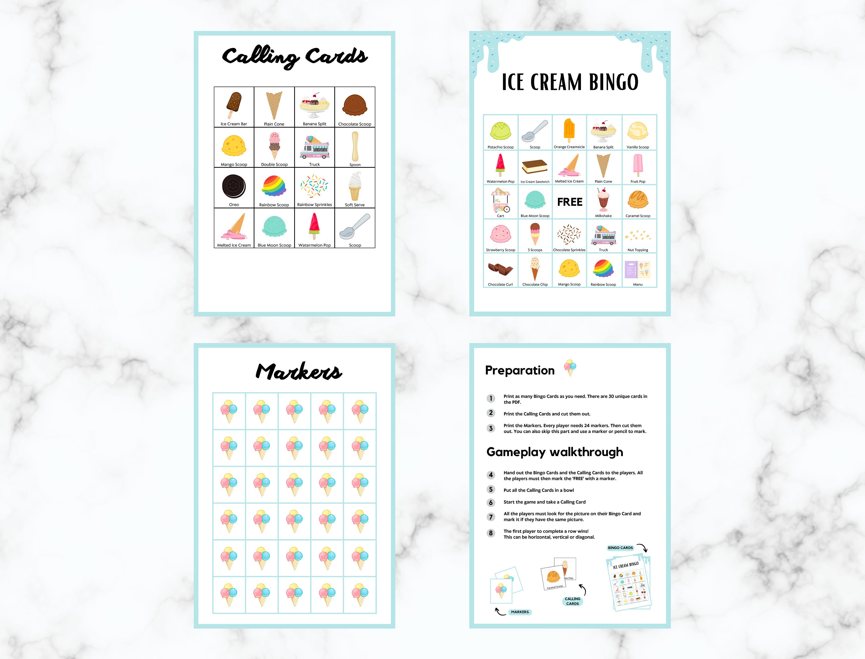 Ice Cream Bingo Ice Cream Activity 30 Printable Ice Cream Bingo Cards ...