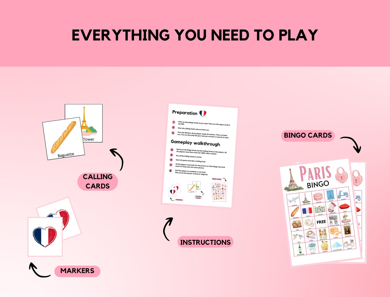 Paris Bingo - Travel Bingo - 30 Paris Bingo Cards - Paris Party Game ...