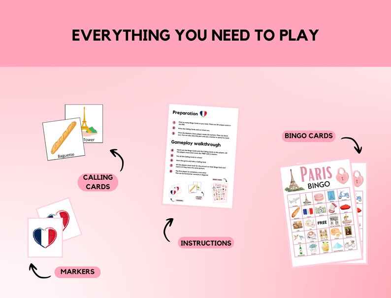 Paris Bingo - Travel Bingo - 30 Paris Bingo Cards - Paris Party Game ...