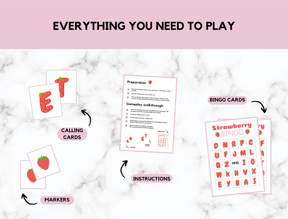 Strawberry Bingo - 30 Strawberry Bingo Cards - Strawberry Party Game ...