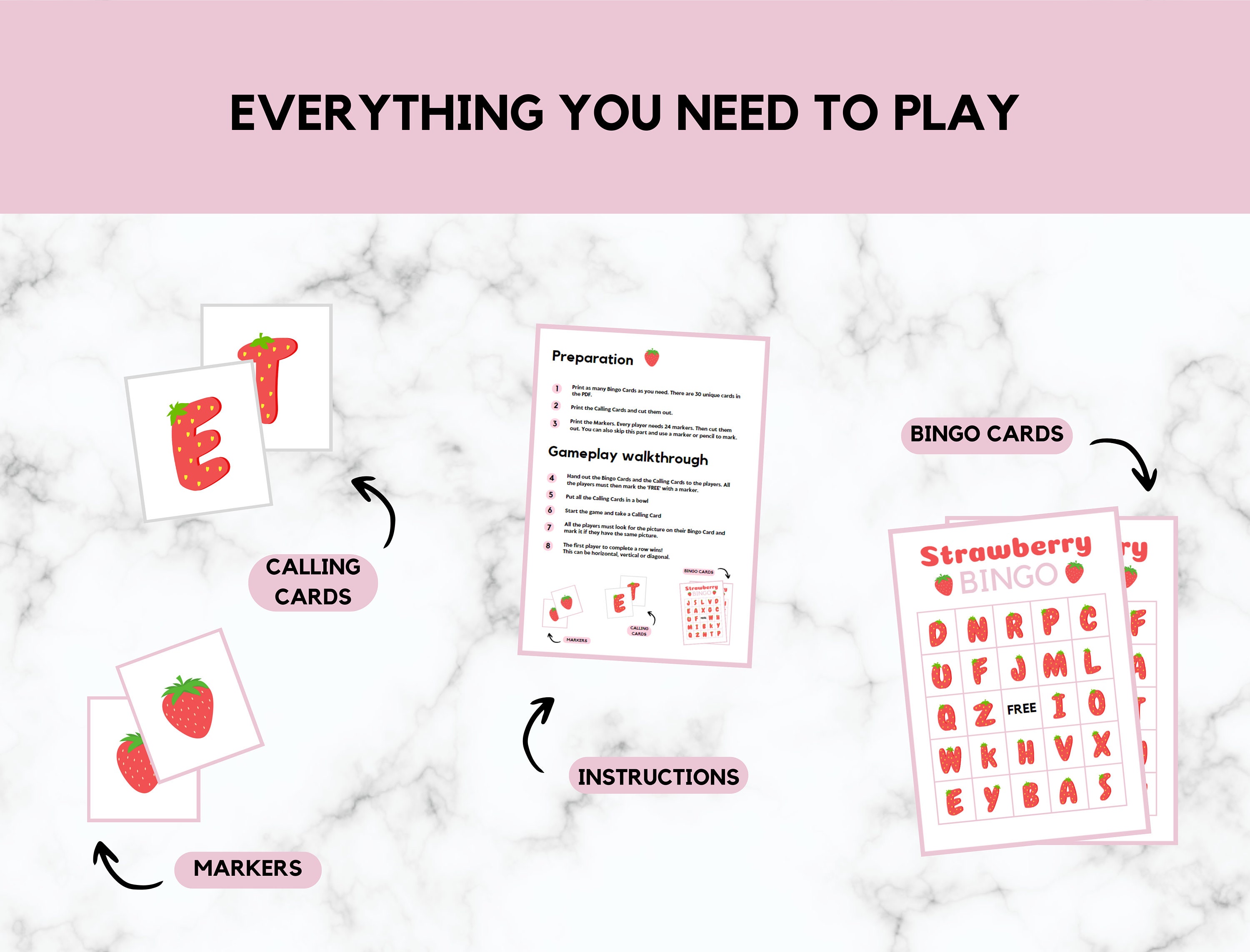 Strawberry Bingo - 30 Strawberry Bingo Cards - Strawberry Party Game ...