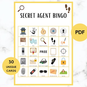 Secret Agent Bingo - Spy Birthday Activity- 30 Detective Printable ...