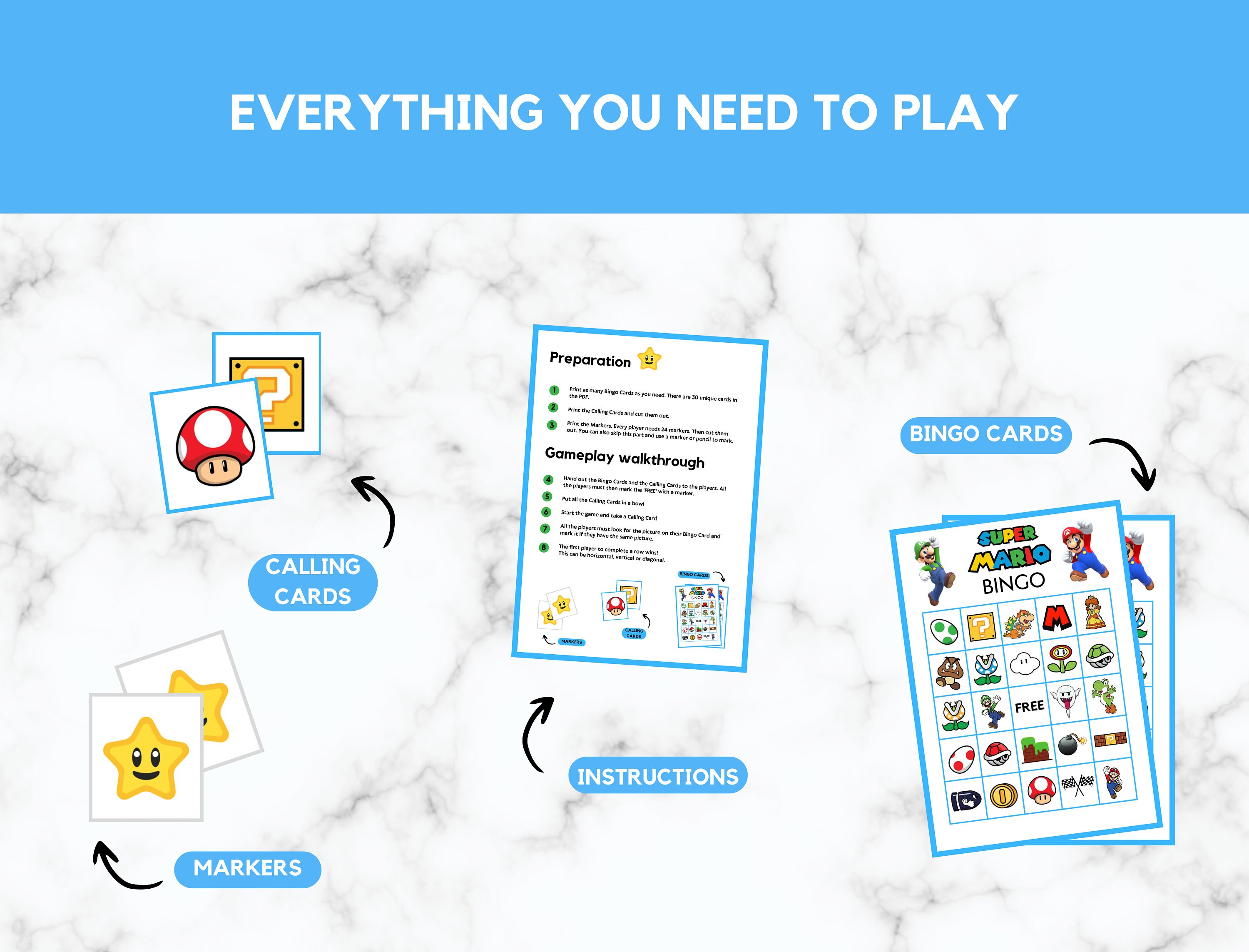 Super Mario Bingo 30 Super Mario Bingo Cards Super Mario Party Game ...