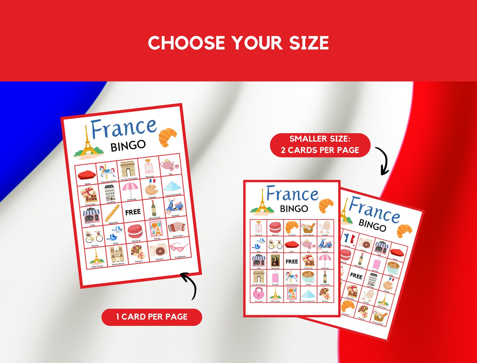 France Bingo Travel Bingo 30 France Bingo Cards France Party Game ...