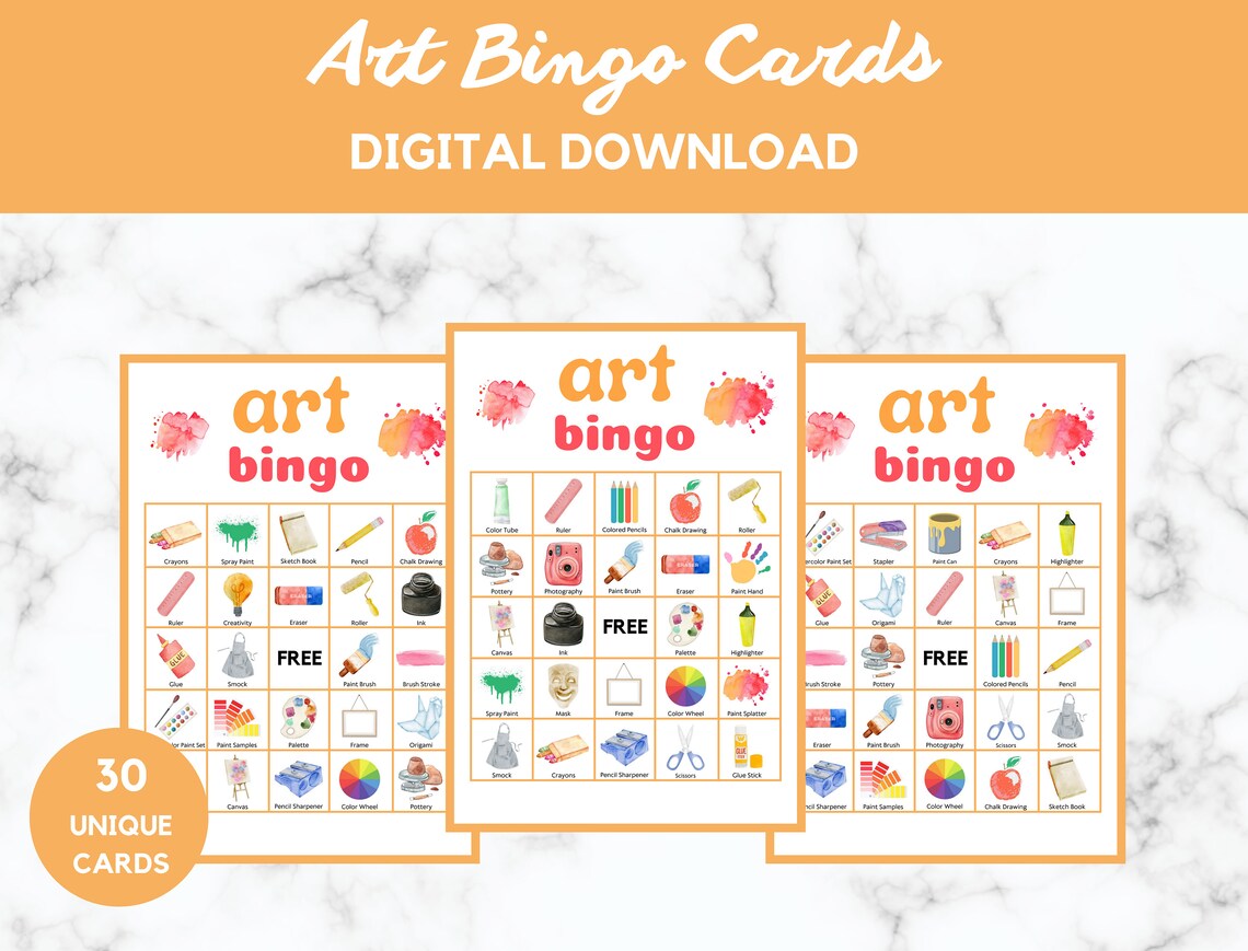 Art Bingo - Art Activity- 30 Art Bingo Cards - Art Party Game - - Art ...