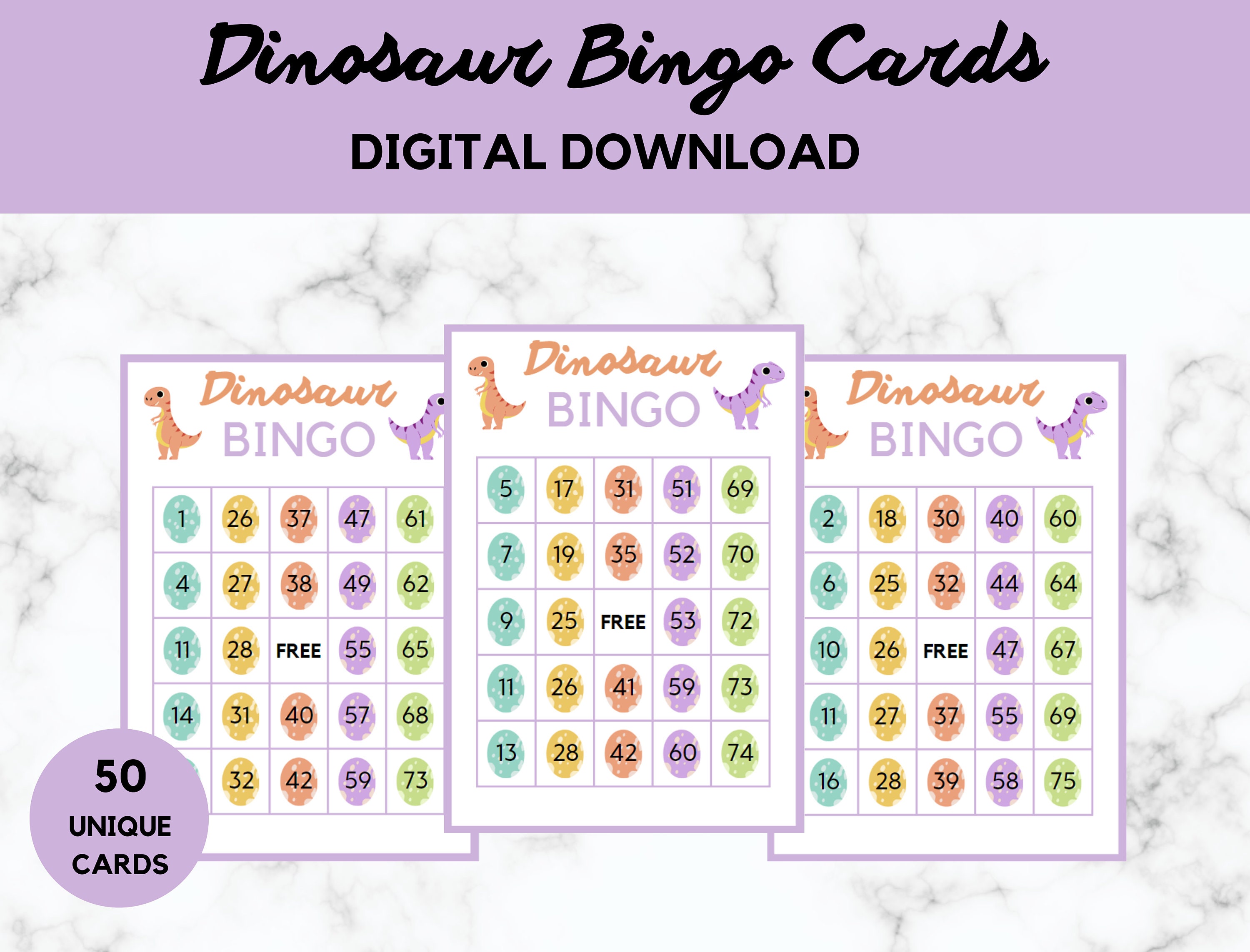 Dinosaur Bingo - 50 Dinosaur Bingo Cards - Dinosaur Party Game ...