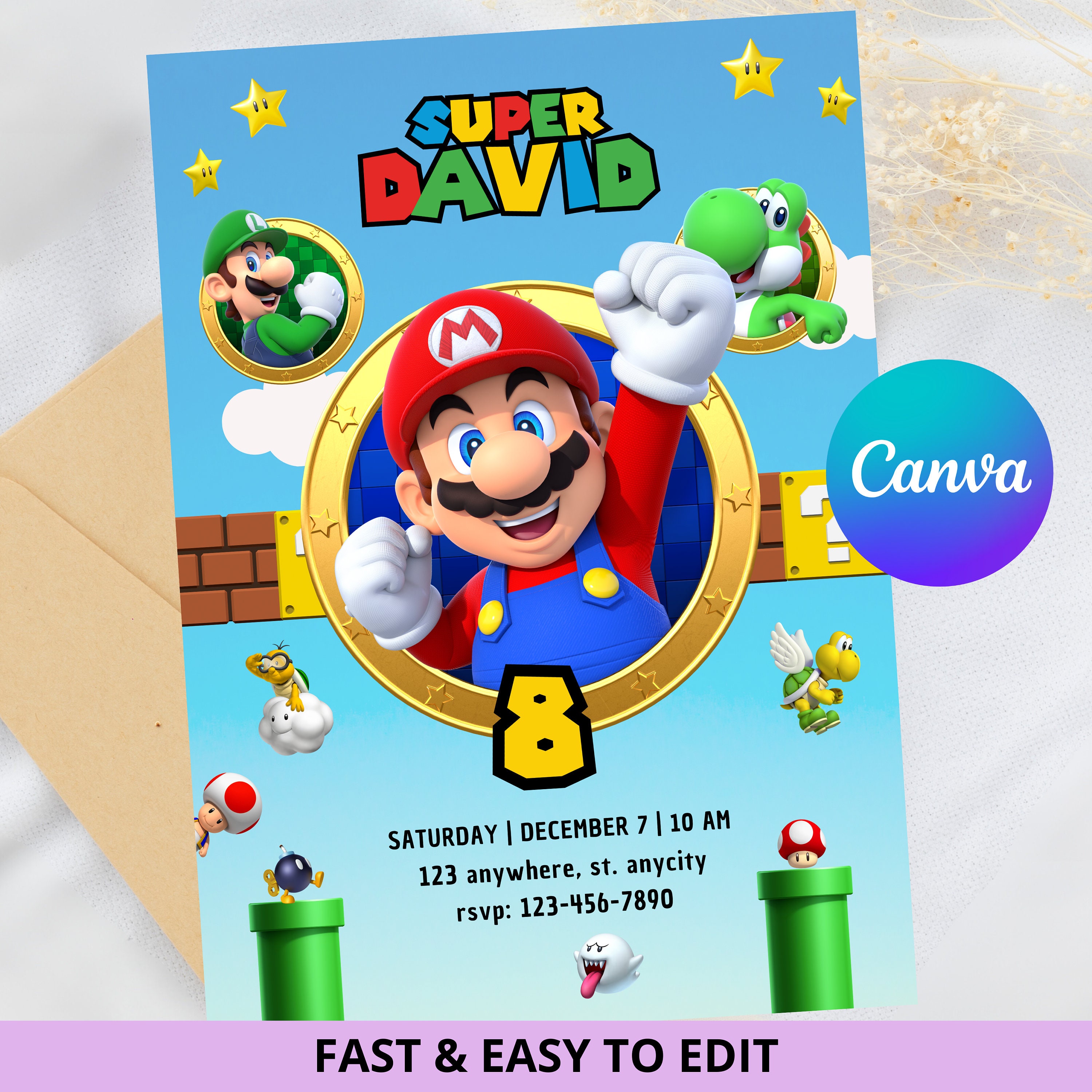 Super Mario Birthday Invitation Mario Bros Invitation Kid Invite ...