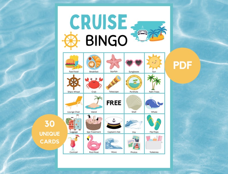 Cruise Bingo - Travel Bingo - 30 Cruise Bingo Cards - Cruise Ship Bingo ...
