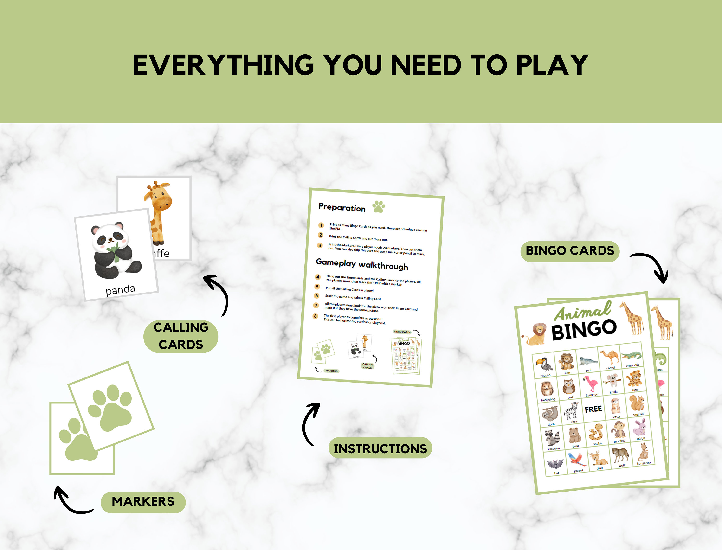 Animal Bingo - 30 Animal Bingo Cards - Animal Party Game - Animals ...