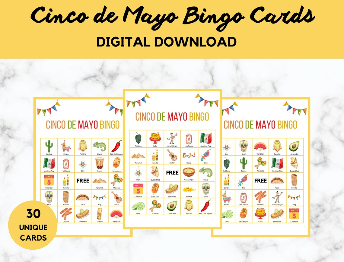 Cinco De Mayo Bingo - Cinco De Mayo Activity for Kids - 30 Fiesta Bingo ...