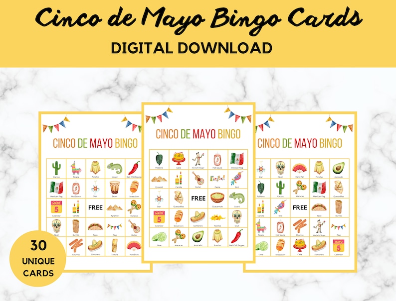 Cinco De Mayo Bingo - Cinco De Mayo Activity for Kids - 30 Fiesta Bingo ...