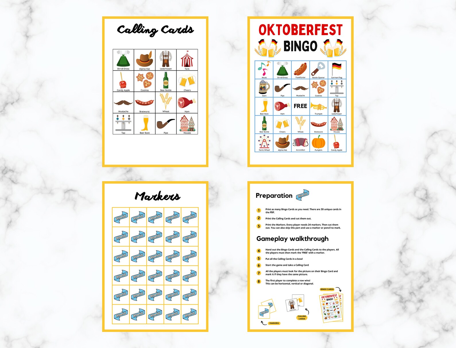 Oktoberfest Bingo - Germany Bingo - 30 Oktoberfest Bingo Cards ...