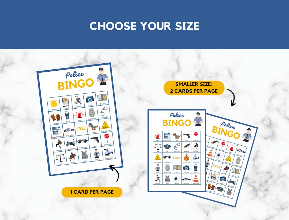 Police Bingo - 30 Police Bingo Cards - Police Party Game - Police ...