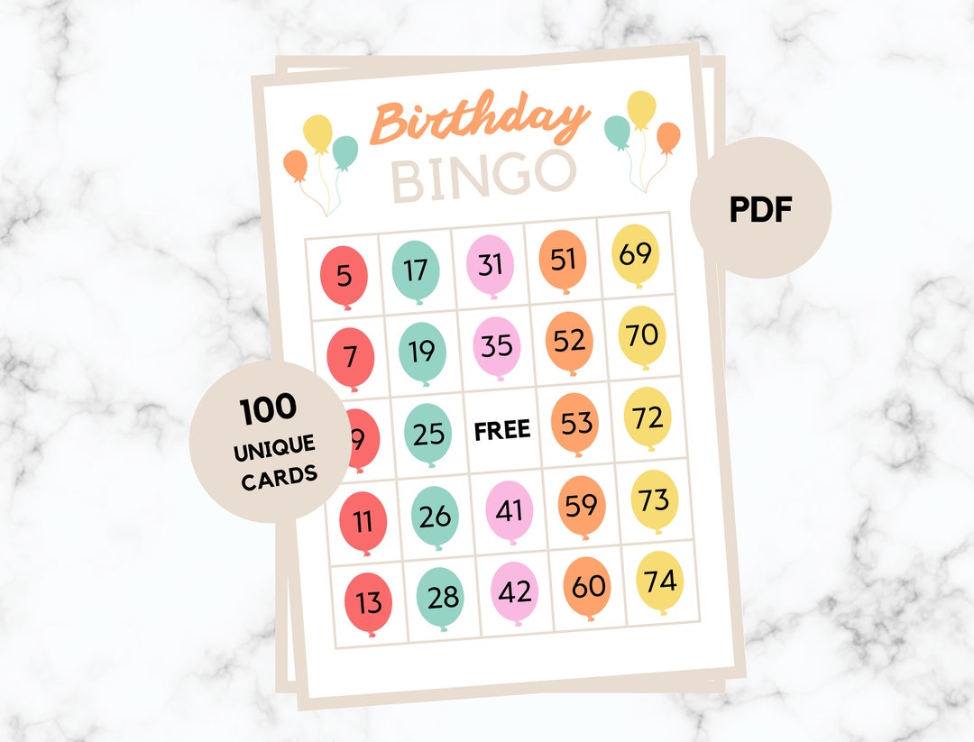 Birthday Bingo - 100 Birthday Bingo Cards - Birthday Party Game - Happy ...