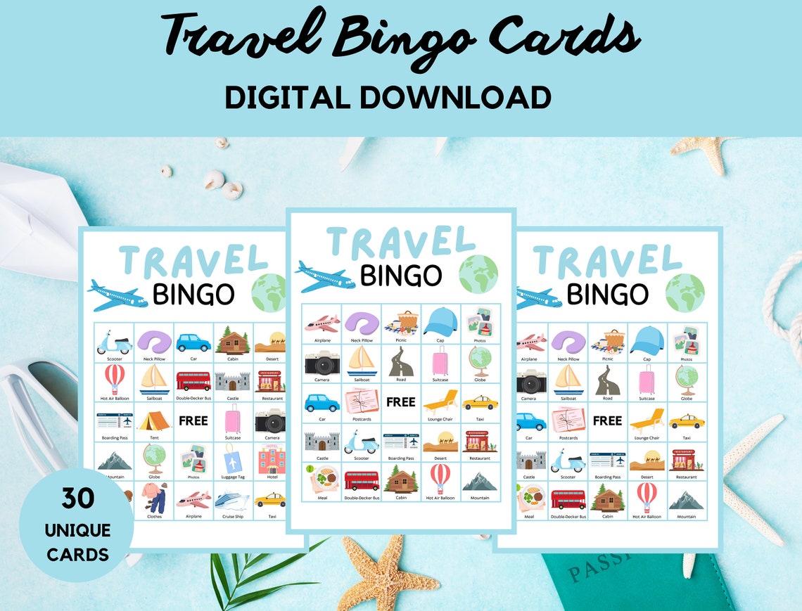 Travel Bingo - 30 Travel Bingo Cards - Travel Party Game - Travel ...