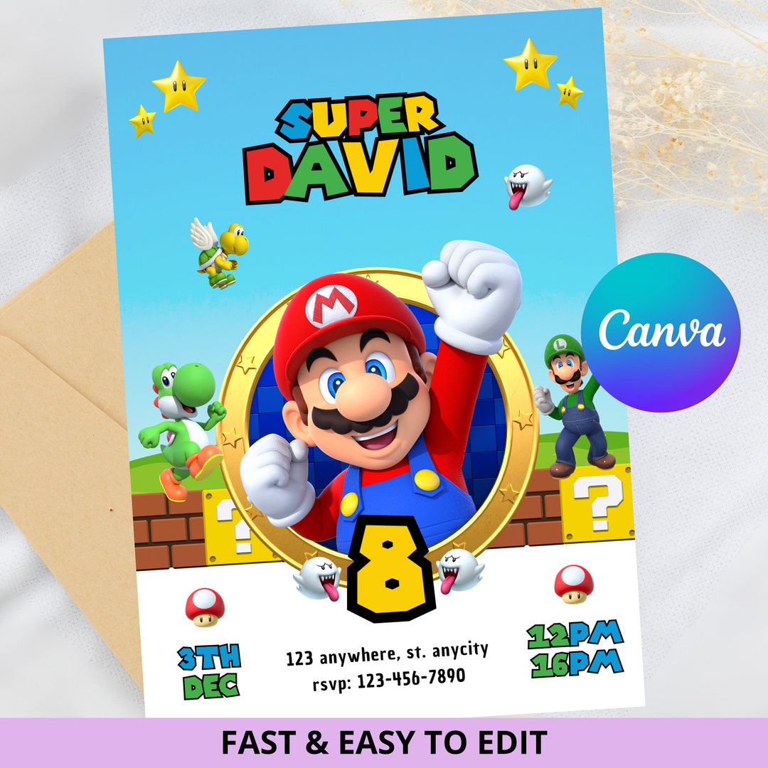Super Mario Birthday Invitation Mario Bros Invitation Kid Invite ...