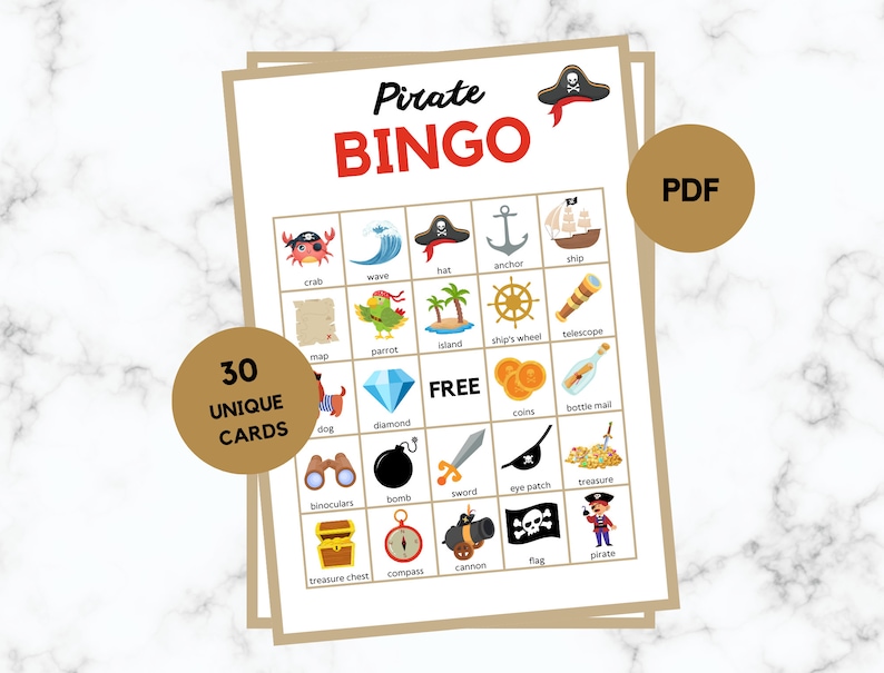 Pirate Bingo - 30 Pirate Bingo Cards - Pirate Party Game - Pirate ...