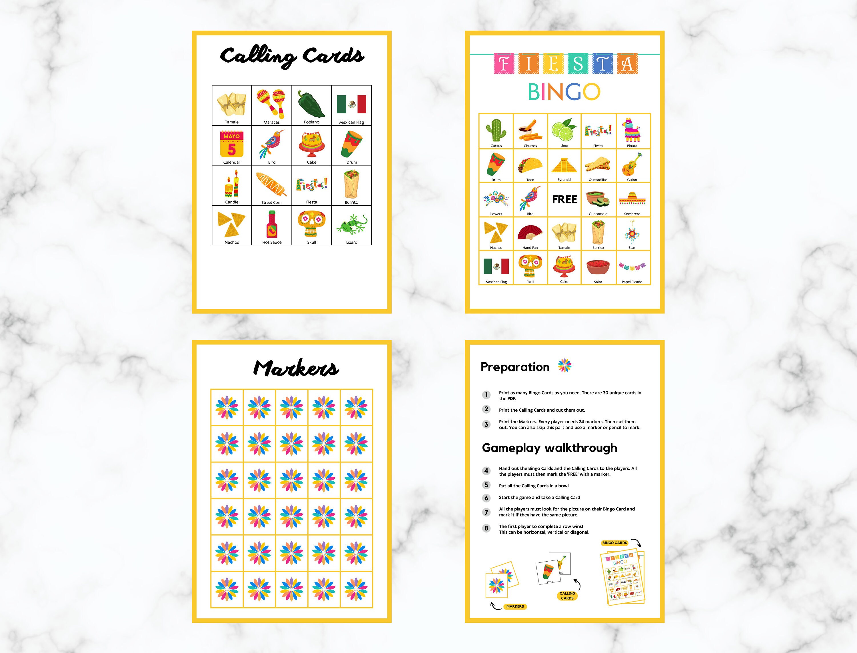 Fiesta Bingo - Fiesta Activity for Kids - 30 Fiesta Bingo Cards ...