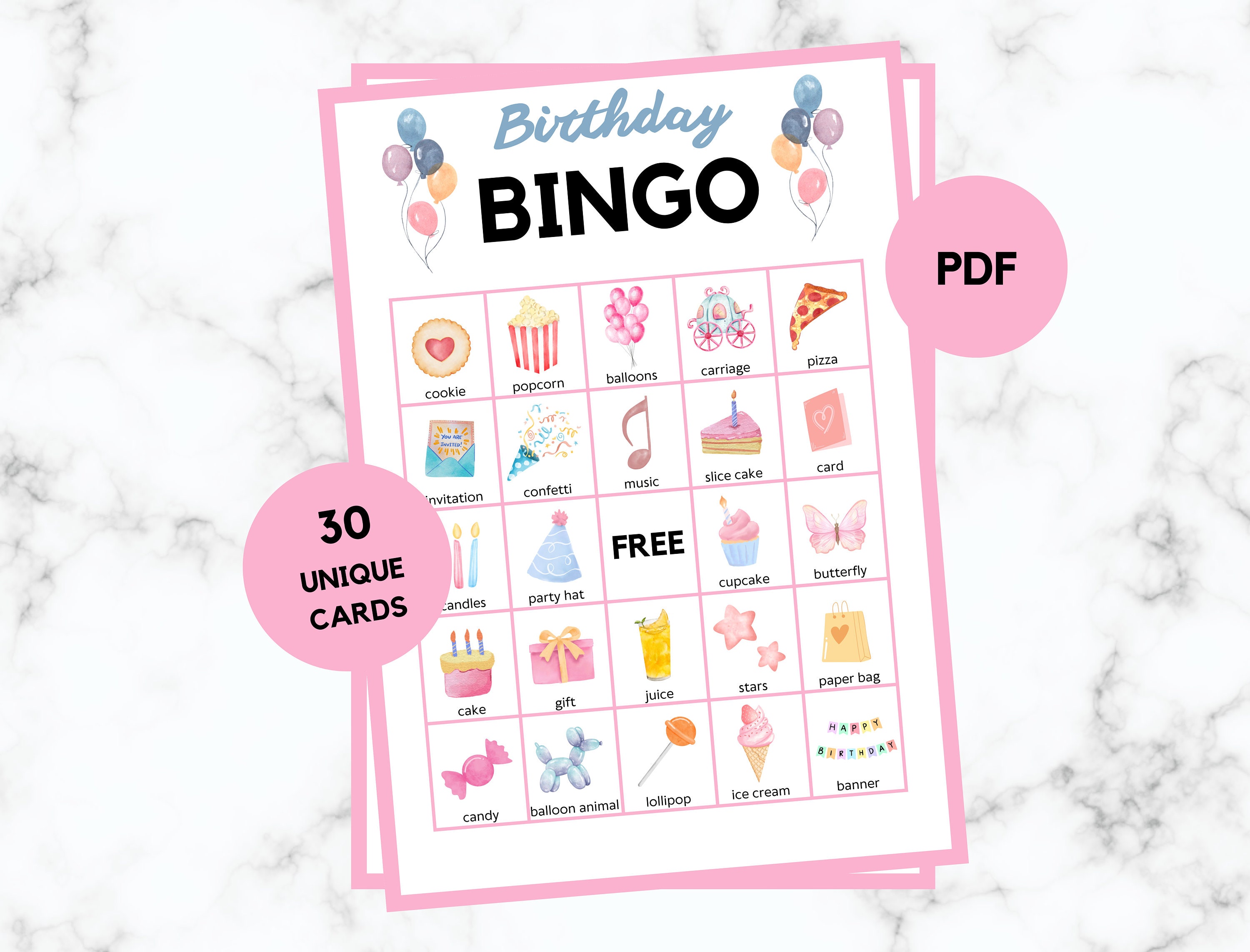 Happy Birthday Bingo - 30 Happy Birthday Bingo Cards - Happy Birthday Party Game - Happy ...