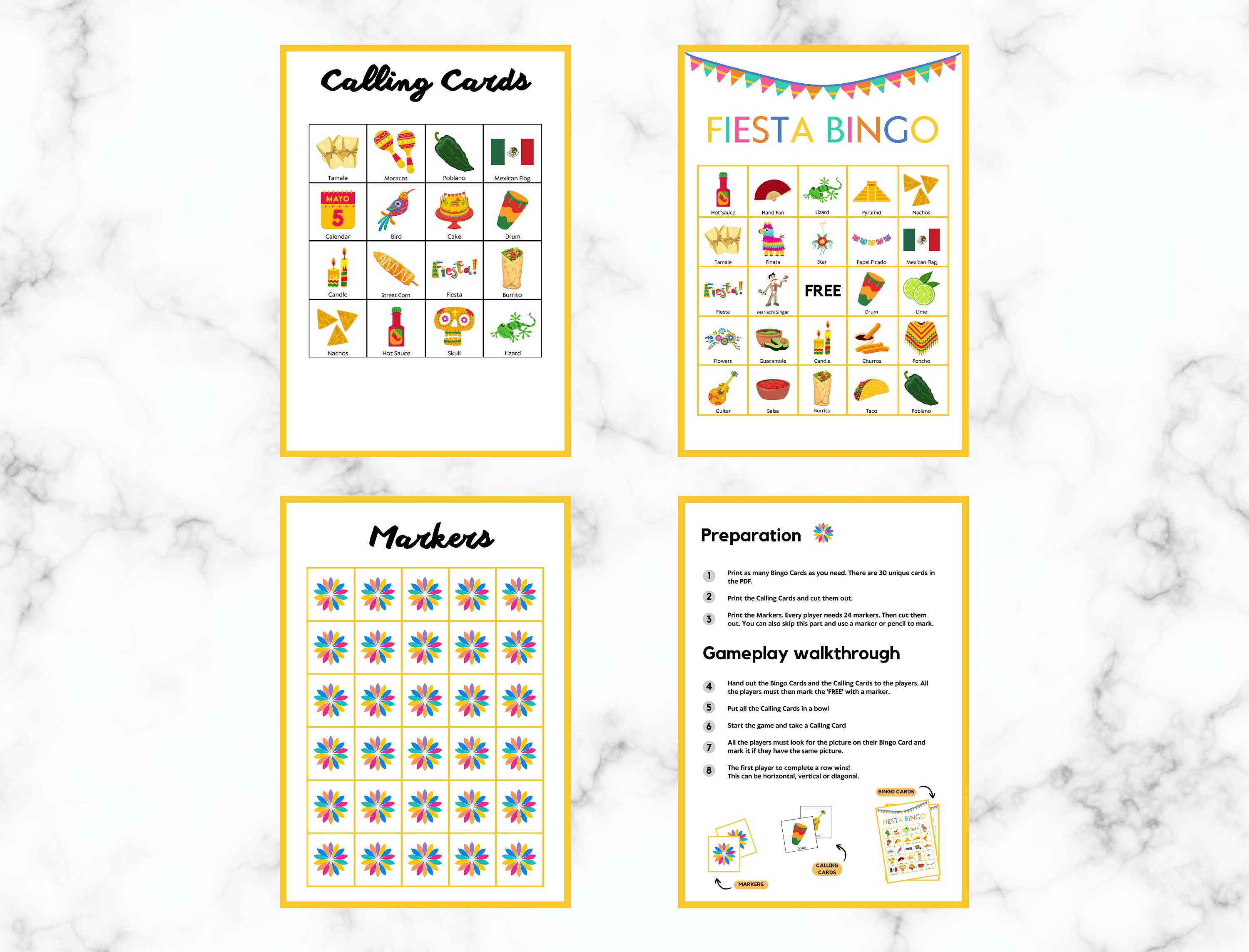 Fiesta Bingo Fiesta Activity for Kids 30 Fiesta Bingo Cards Fiesta Game Cinco De Mayo Bingo ...