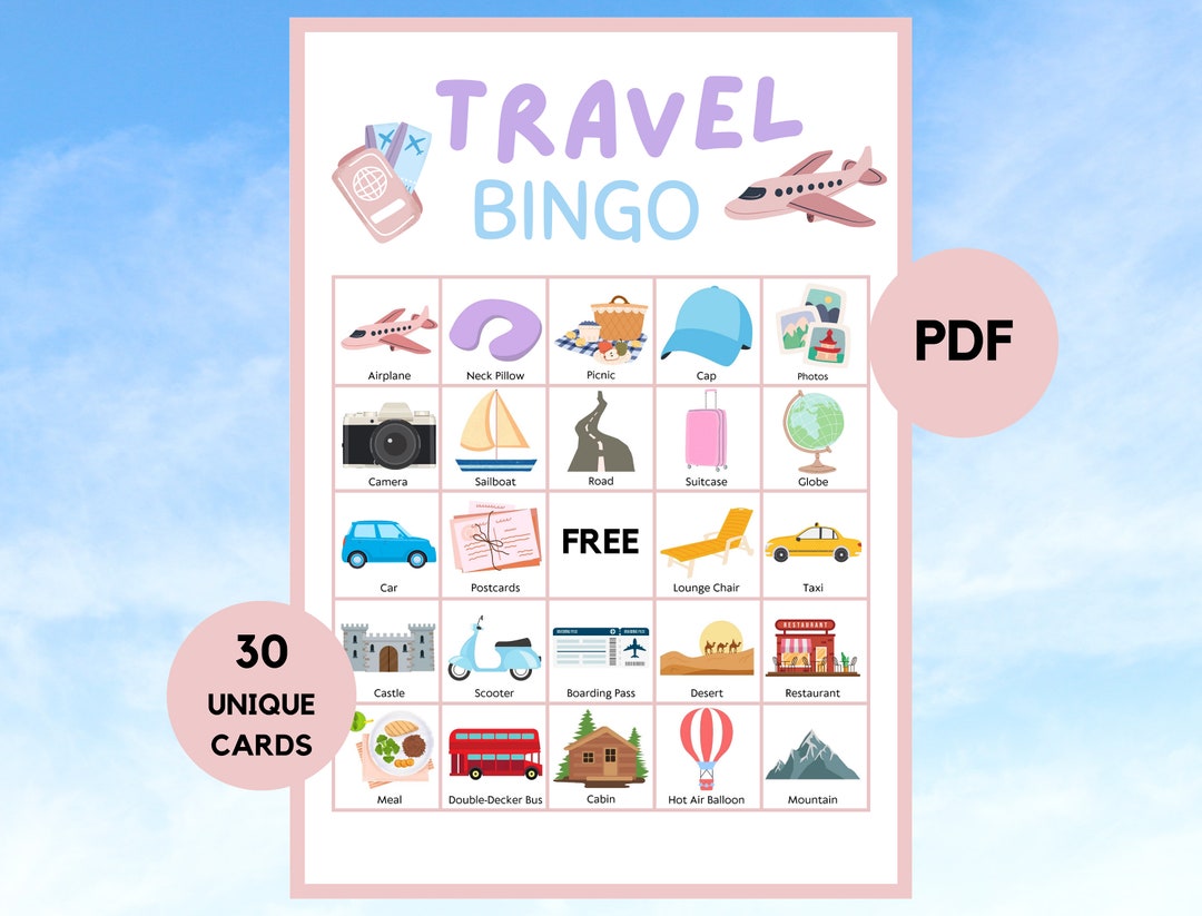Travel Bingo - 30 Travel Bingo Cards - Travel Party Game - Travel ...