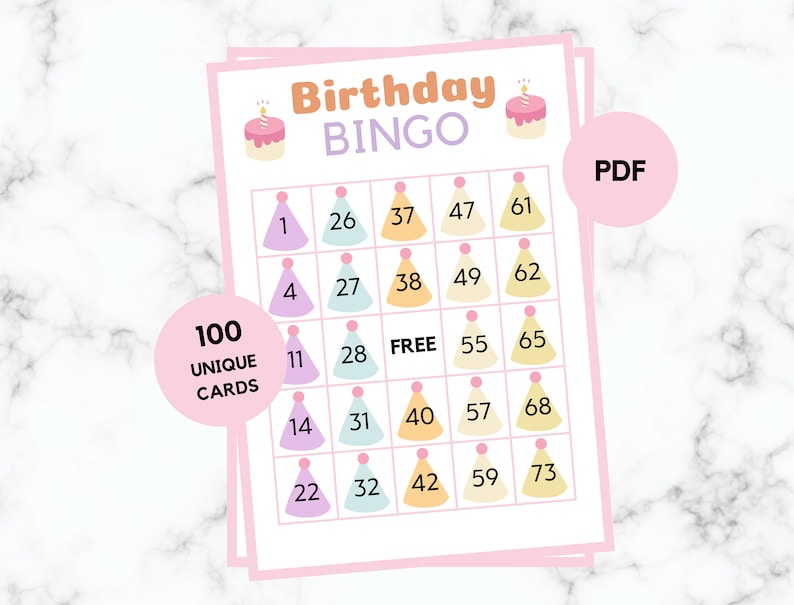 Birthday Bingo 100 Birthday Bingo Cards Birthday Party Game Happy ...