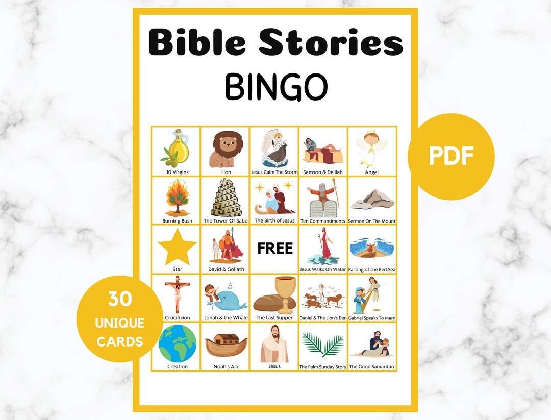 Bible Stories Bingo - 30 Bible Stories Bingo Cards - Bible Stories ...