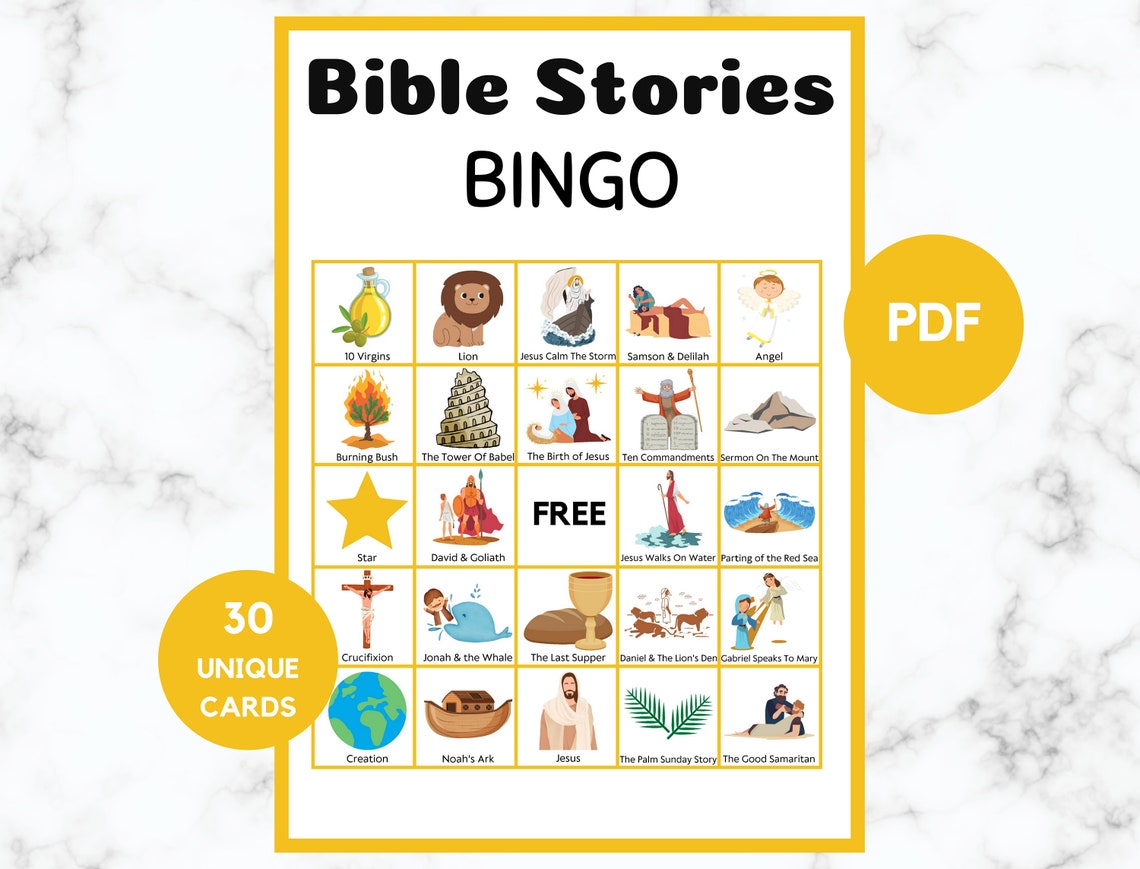 Bible Stories Bingo - 30 Bible Stories Bingo Cards - Bible Stories ...