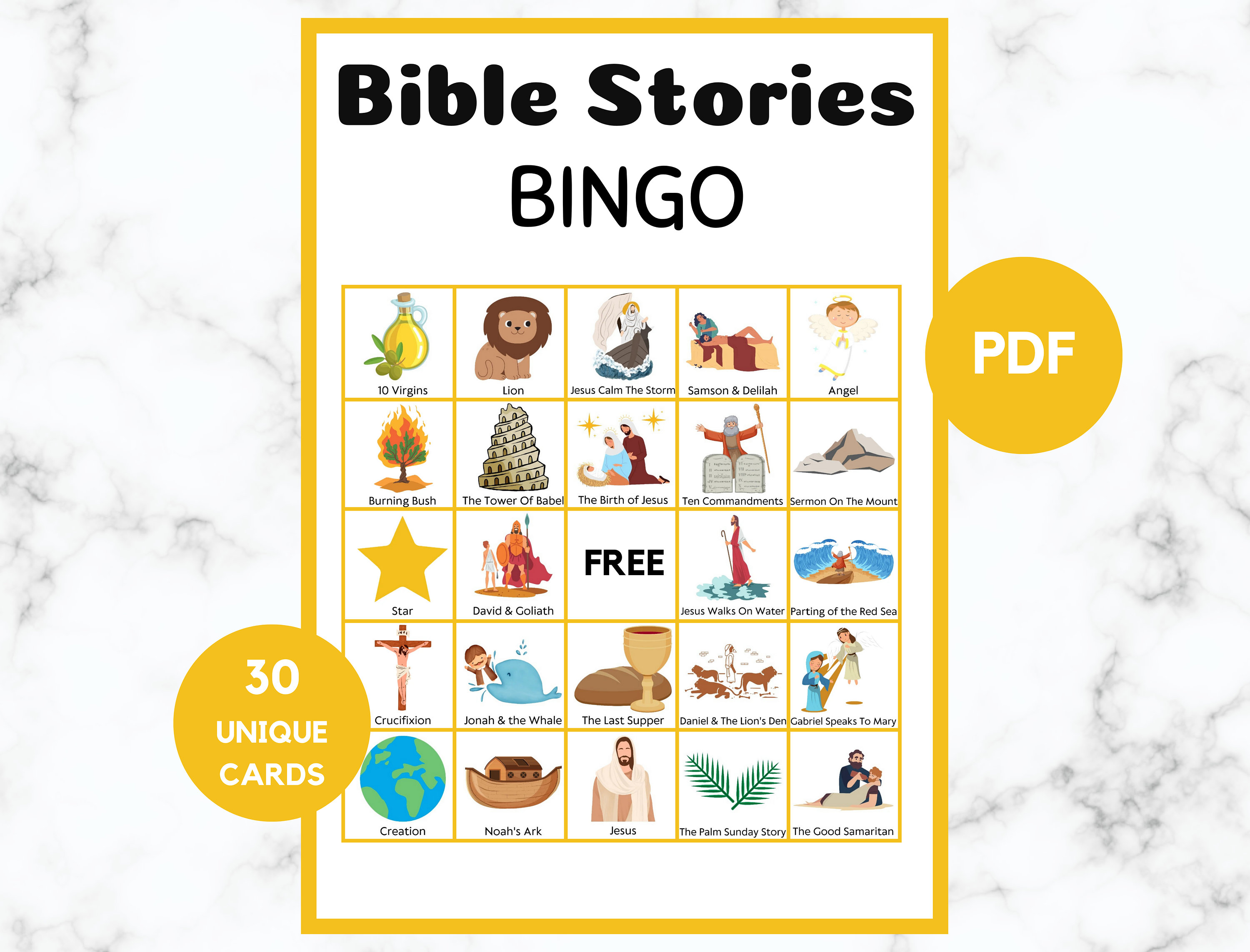 Bible Stories Bingo - 30 Bible Stories Bingo Cards - Bible Stories ...