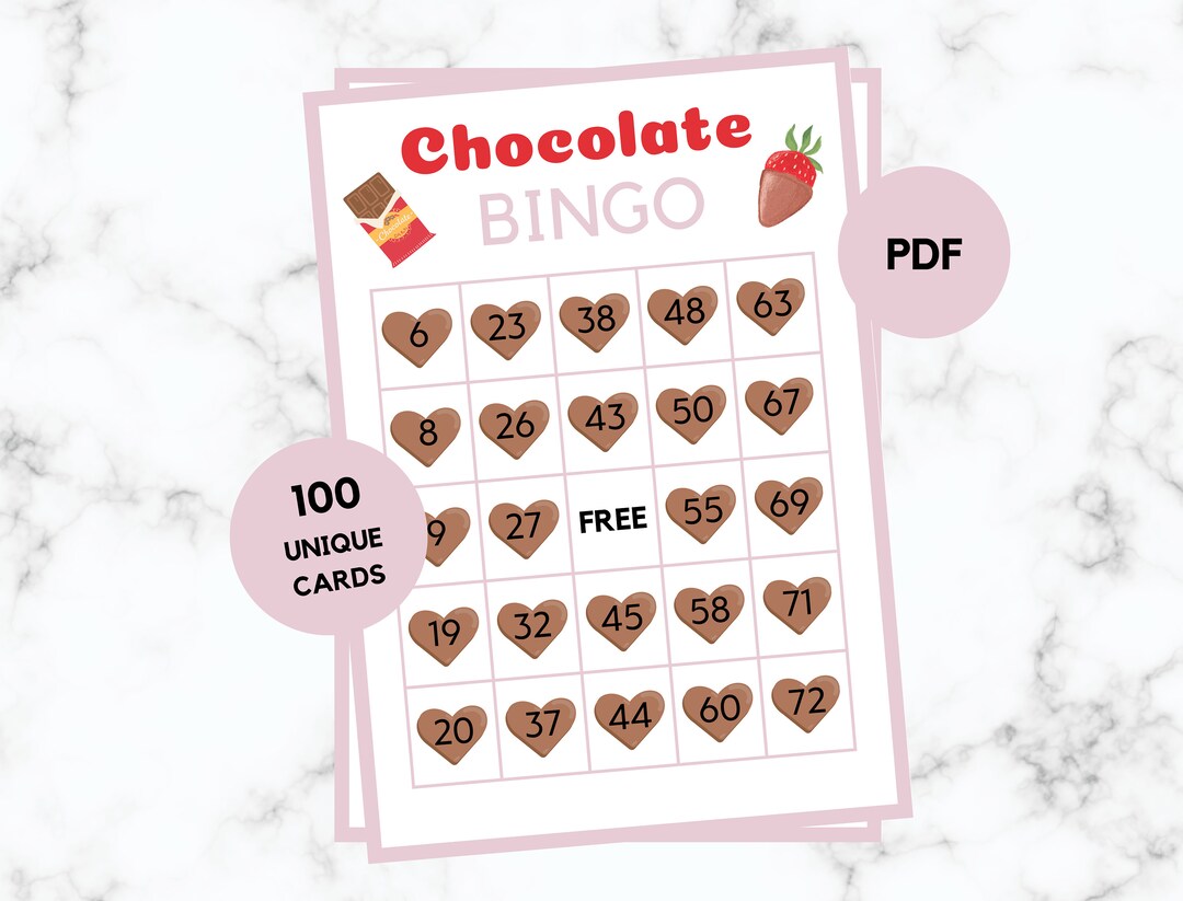 Chocolate Bingo - 100 Chocolate Bingo Cards - Chocolate Party Game ...