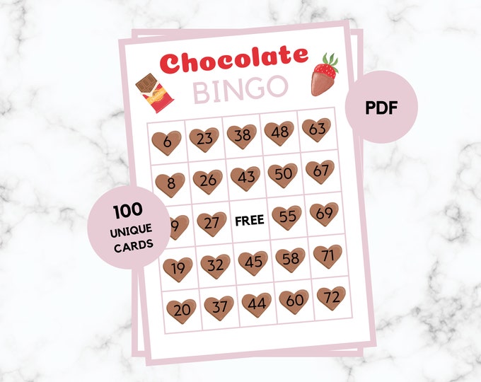 Chocolate Bingo Cards: Printable Bingo Cards, Color Pictures, 50 Cards ...