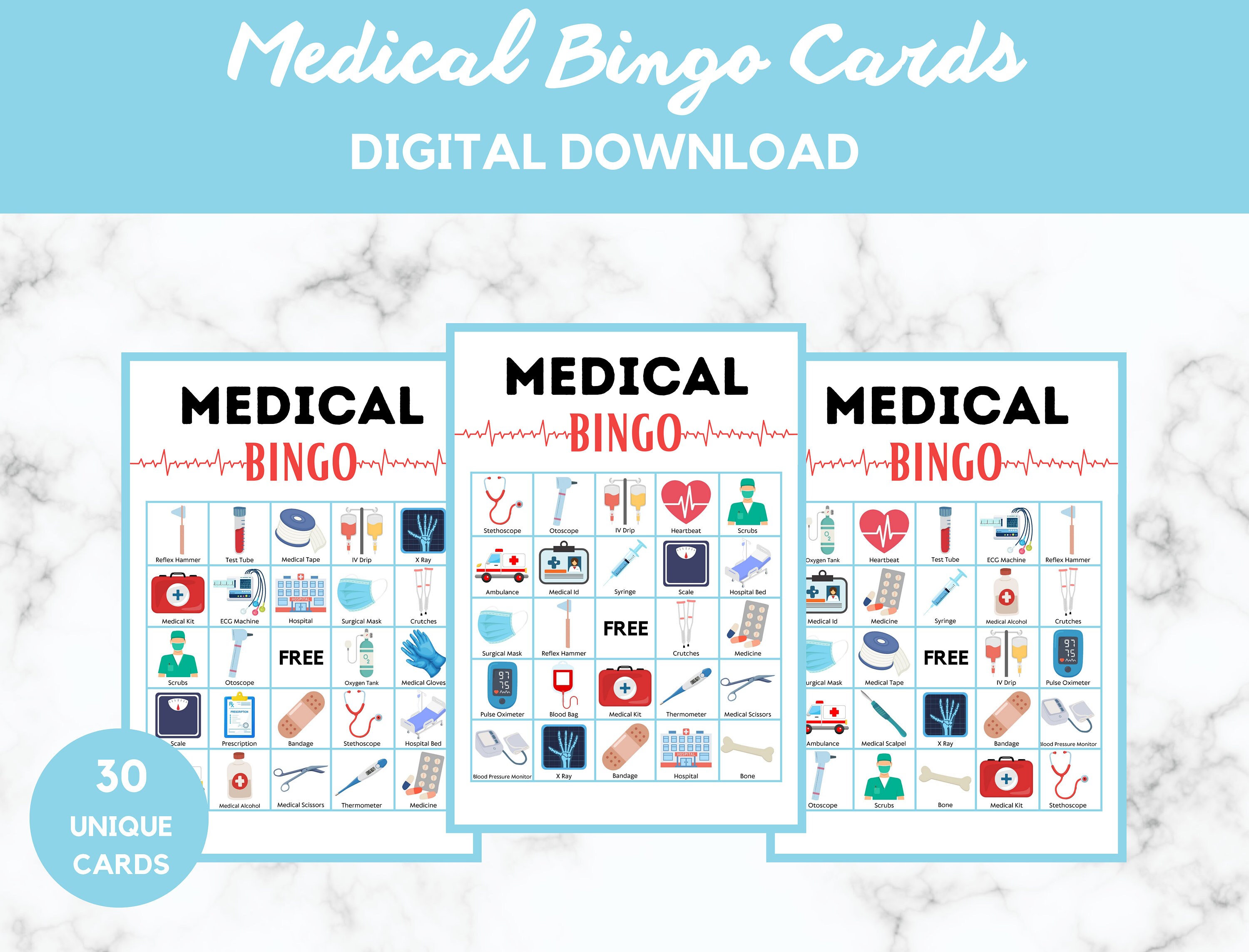 Medical Bingo Doctor Bingo 30 Medical Bingo Cards Nurse Bingo Nurse ...