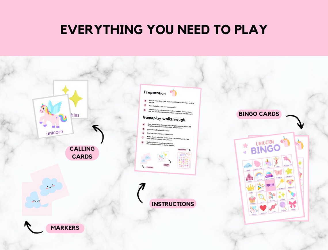 Unicorn Bingo - 30 Unicorn Bingo Cards - Unicorn Party Game - Unicorn ...