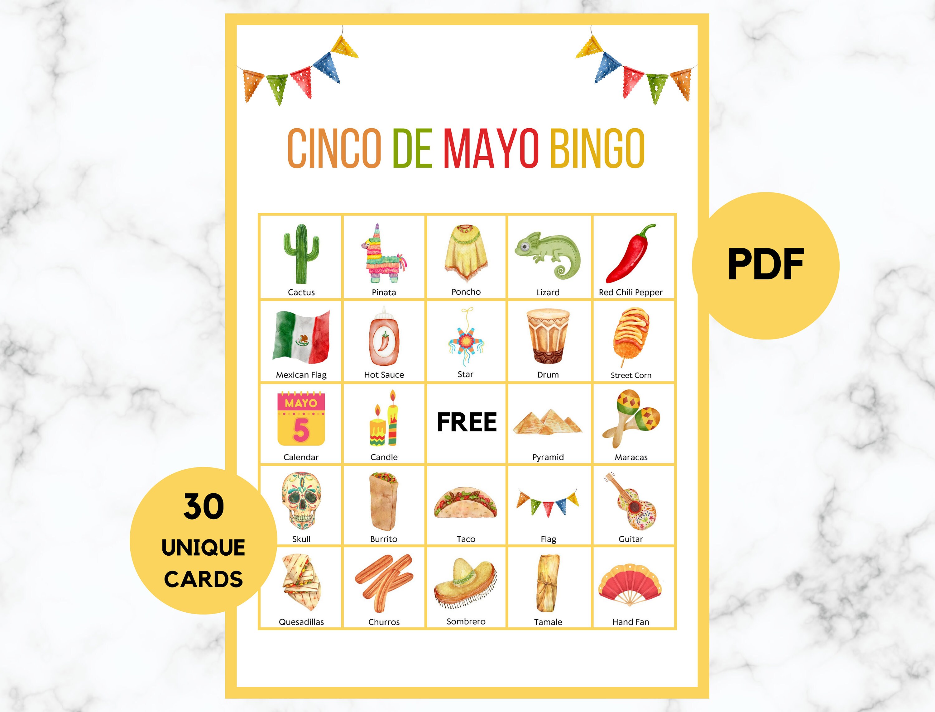 Cinco De Mayo Bingo - Cinco De Mayo Activity for Kids - 30 Fiesta Bingo ...