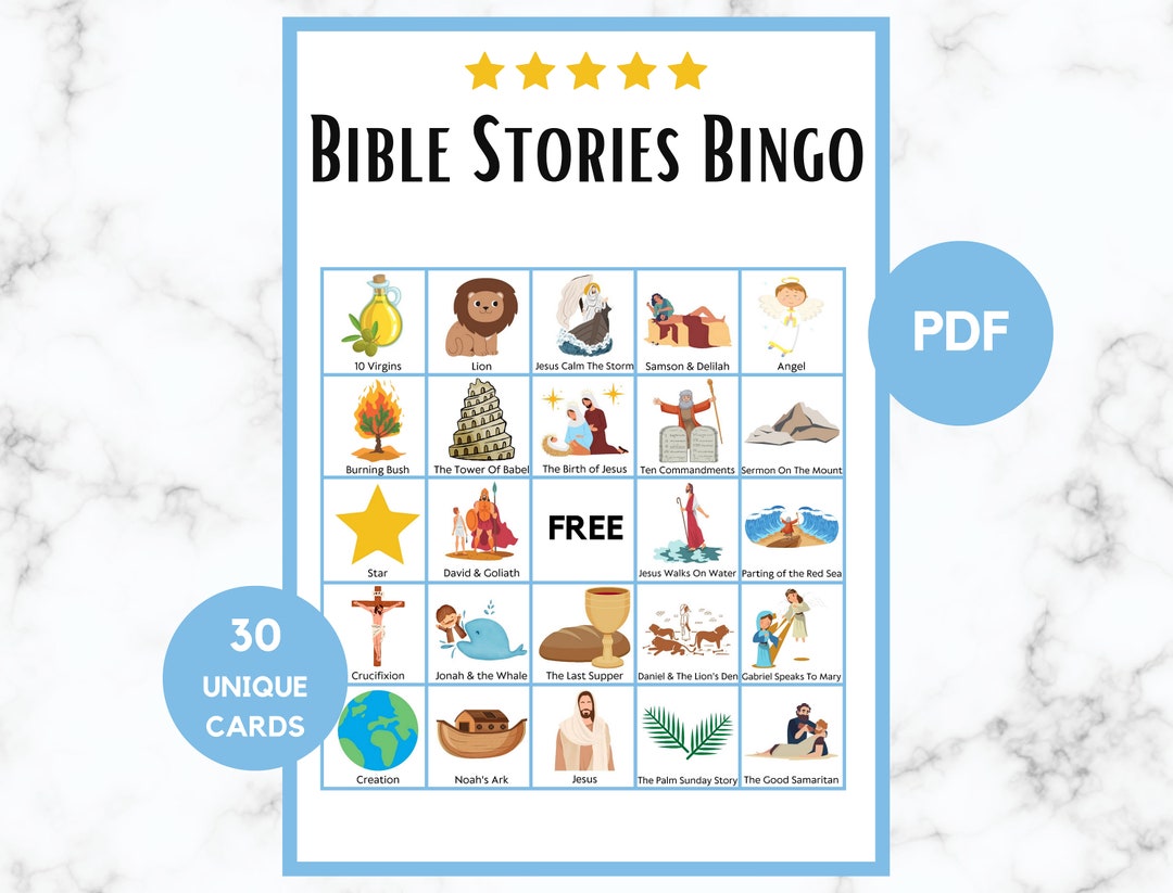 Bible Stories Bingo - 30 Bible Stories Bingo Cards - Bible Stories ...