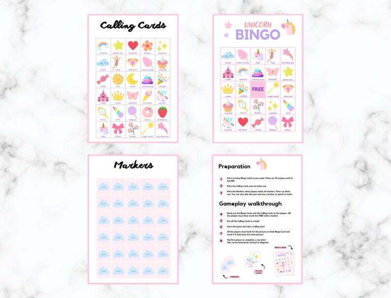 Unicorn Bingo - 30 Unicorn Bingo Cards - Unicorn Party Game - Unicorn ...