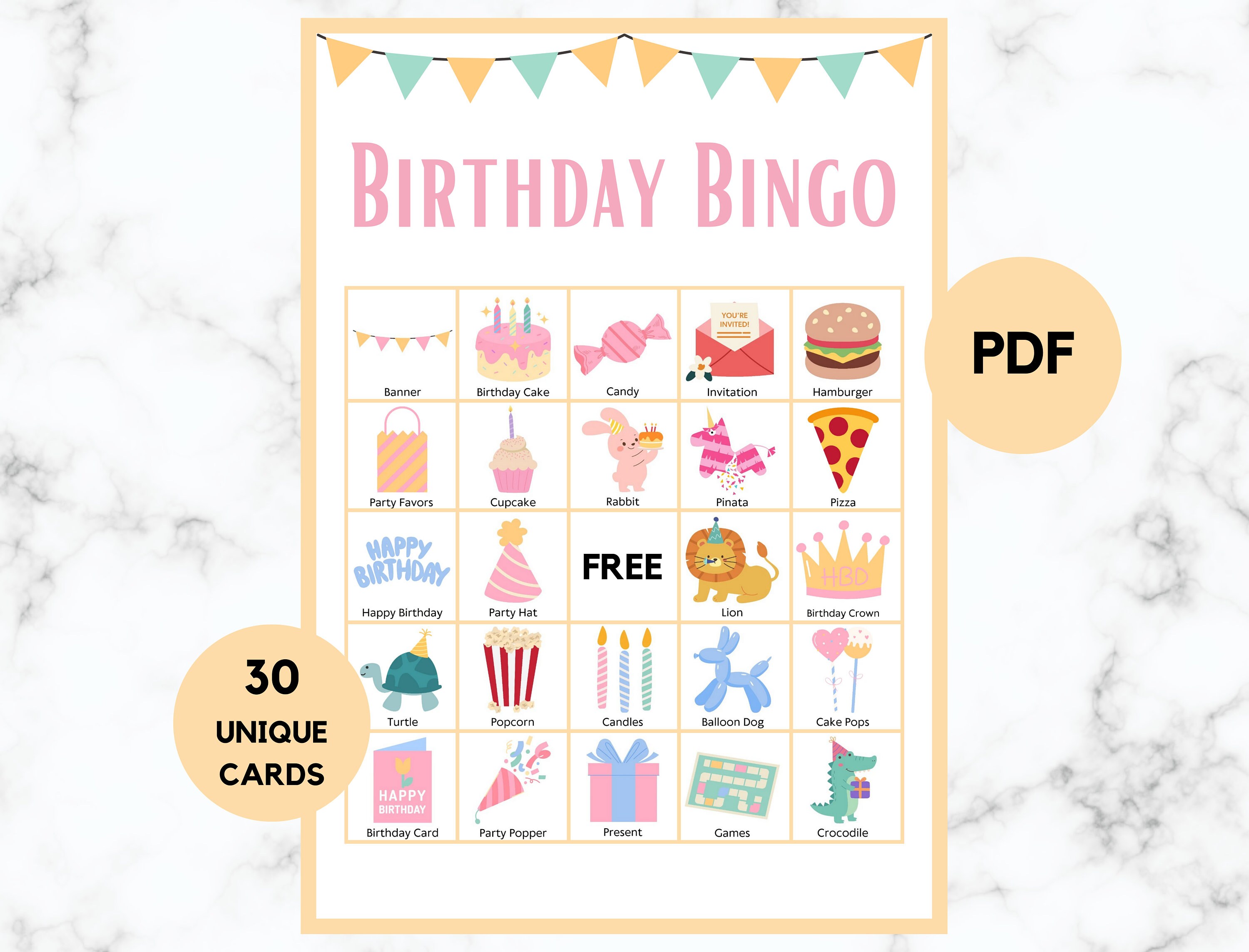 Birthday Bingo - 30 Birthday Bingo Cards - Birthday Party Game ...